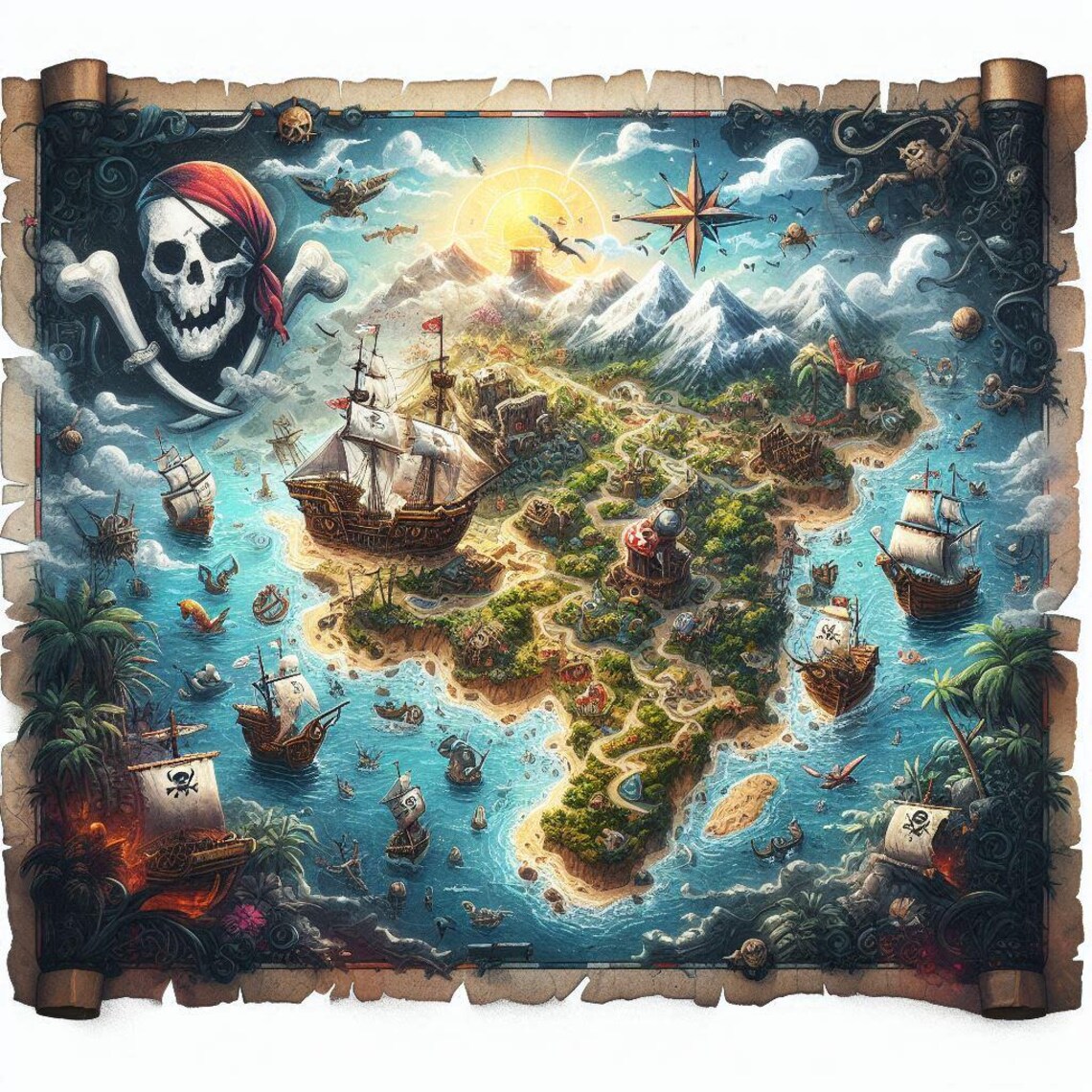 Pirate Map PNG Clipart Bundle, 14 Vintage Treasure Map Graphics for ...