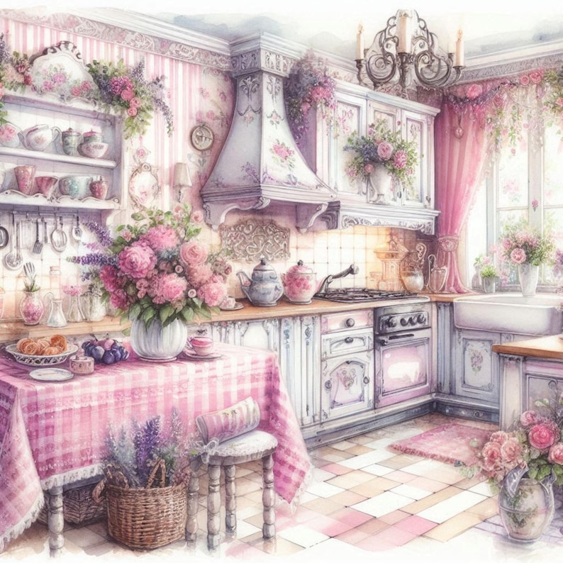 Shabby Chic Pink and Purple Kitchen Clipart Bundle 10 High Res ...