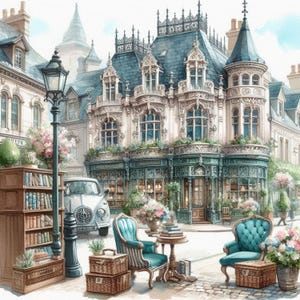 Shabby Chic Library 2 Clipart Bundle/10 Watercolour JPG Junk Journal ...