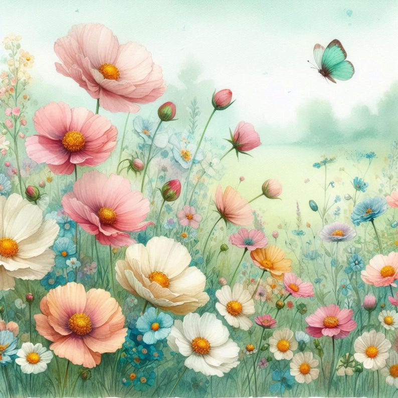 Shabby Chic Spring Flowers Clip Art Bundle 10 Watercolour JPG Junk ...