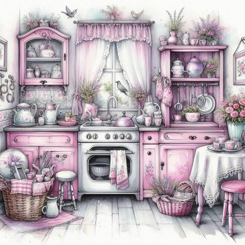 Shabby Chic Pink and Purple Kitchen Clipart Bundle 10 High Res ...