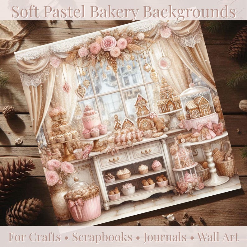 Shabby Chic Gingerbread Bakery Clipart Set, Pink Christmas Cottage Jpg ...