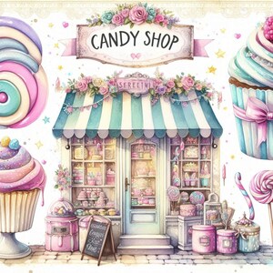 Shabby Chic Candy Shop Clip Art Bundle 10 Watercolour Jpgs Junk Journal ...