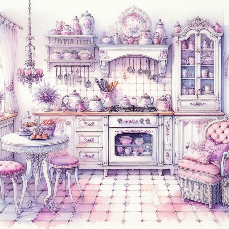Shabby Chic Pink and Purple Kitchen Clipart Bundle 10 High Res ...