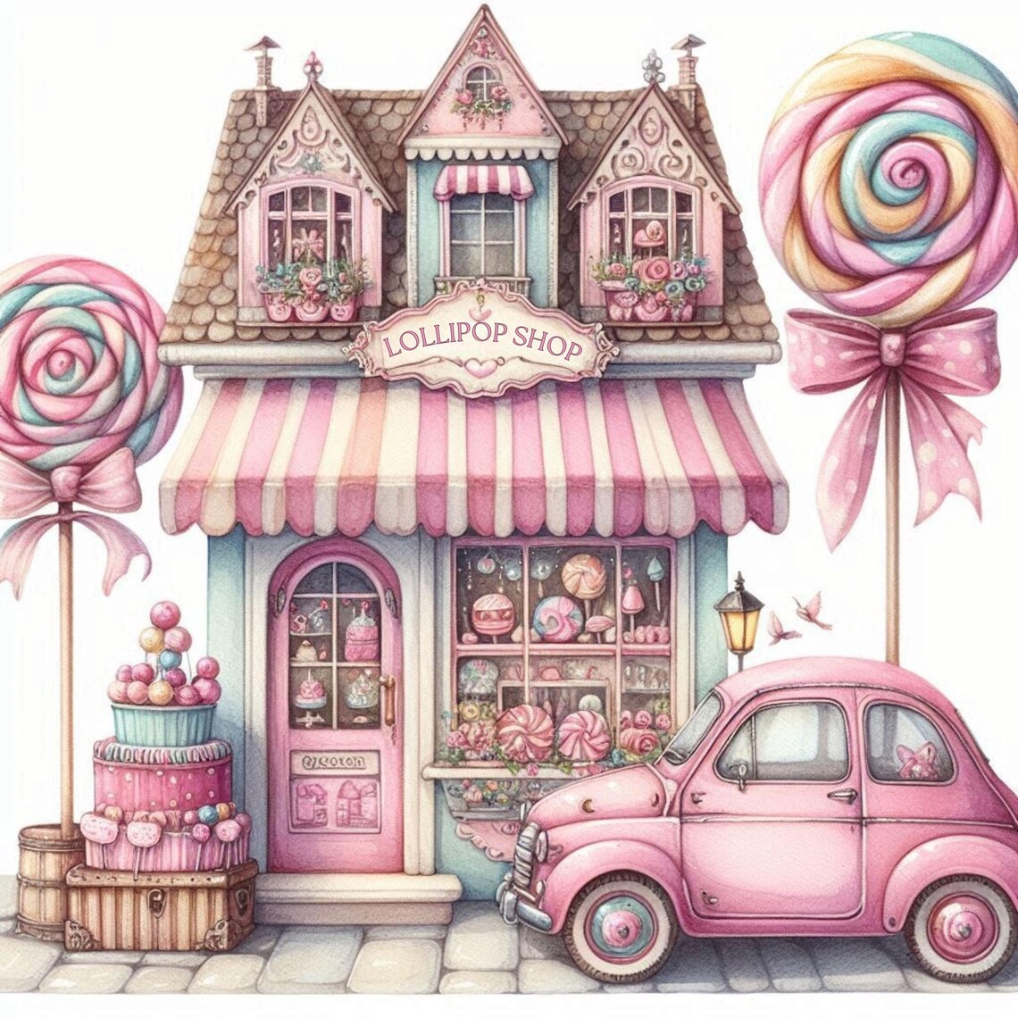 Shabby Chic Lollipop Shop Clip Art Bundle/10 Watercolour Jpgs Junk ...