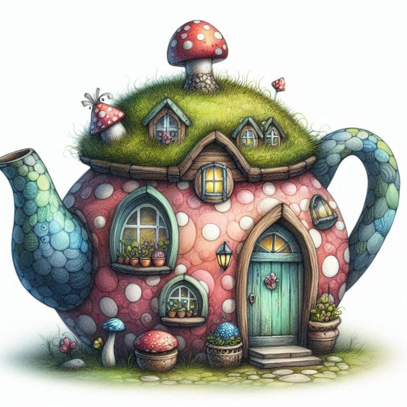 Quirky Whimsical Teapot House Clipart Bundle 10 High Res Watercolor ...
