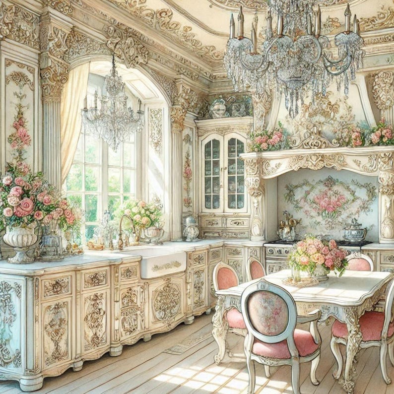 Rococo Kitchen Clipart Bundle 10 High Res Watercolor JPG for Junk ...