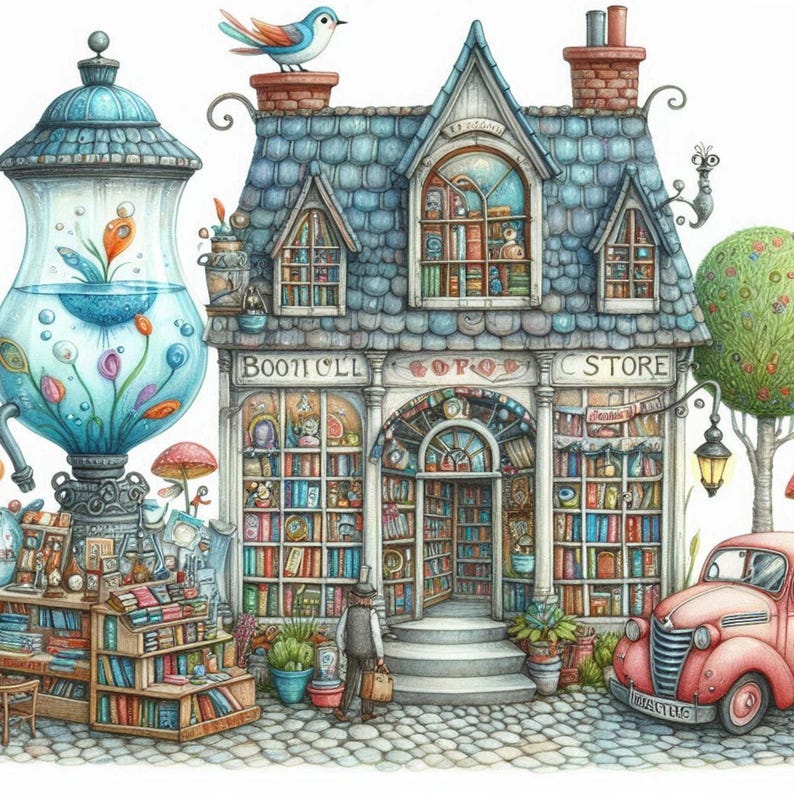 Whimsical Quirky Book Store Clipart Bundle 10 High Res Aquarell Jpgs ...