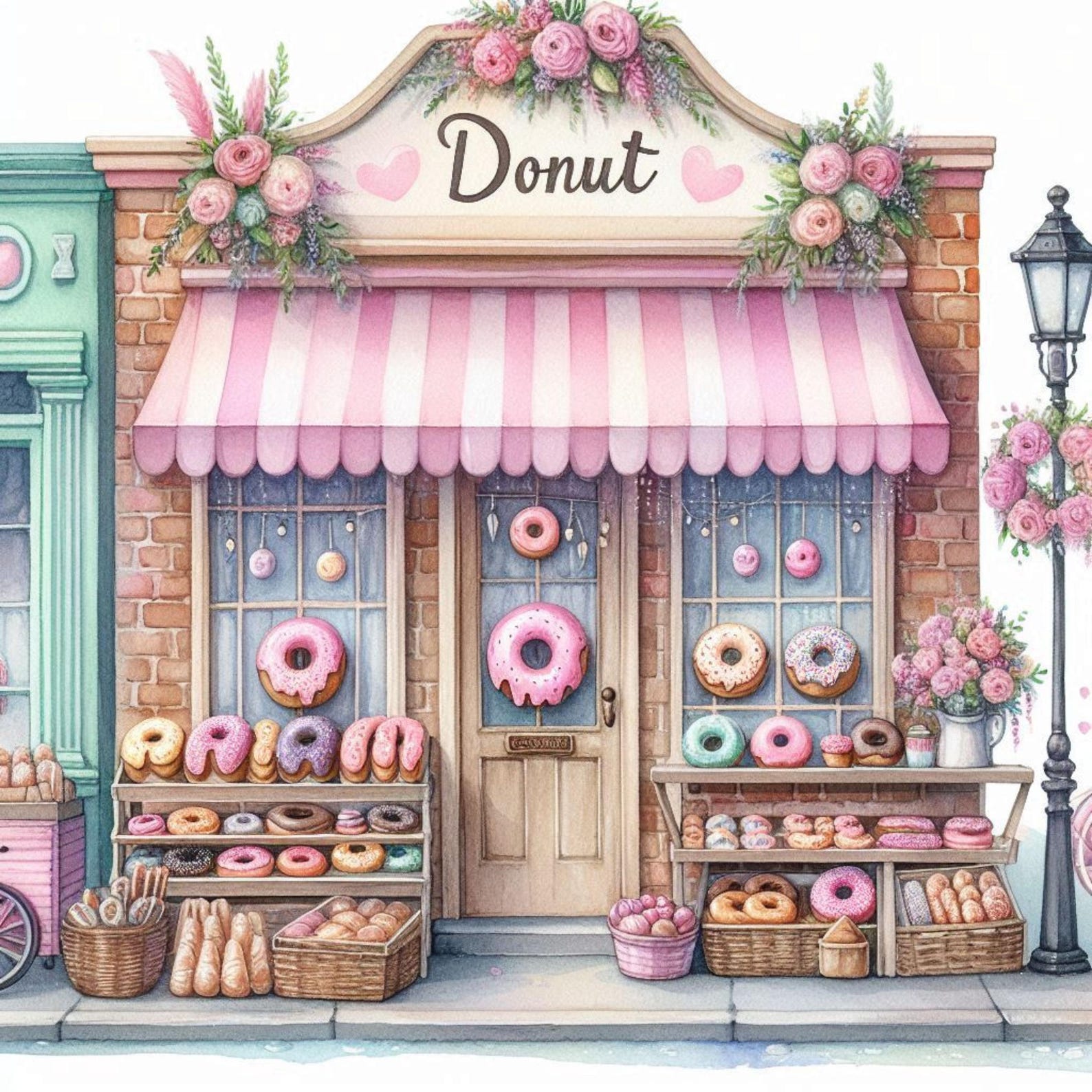 Shabby Chic Donut Shop Clip Art Bundle 13 Watercolour Jpgs Junk Journal ...