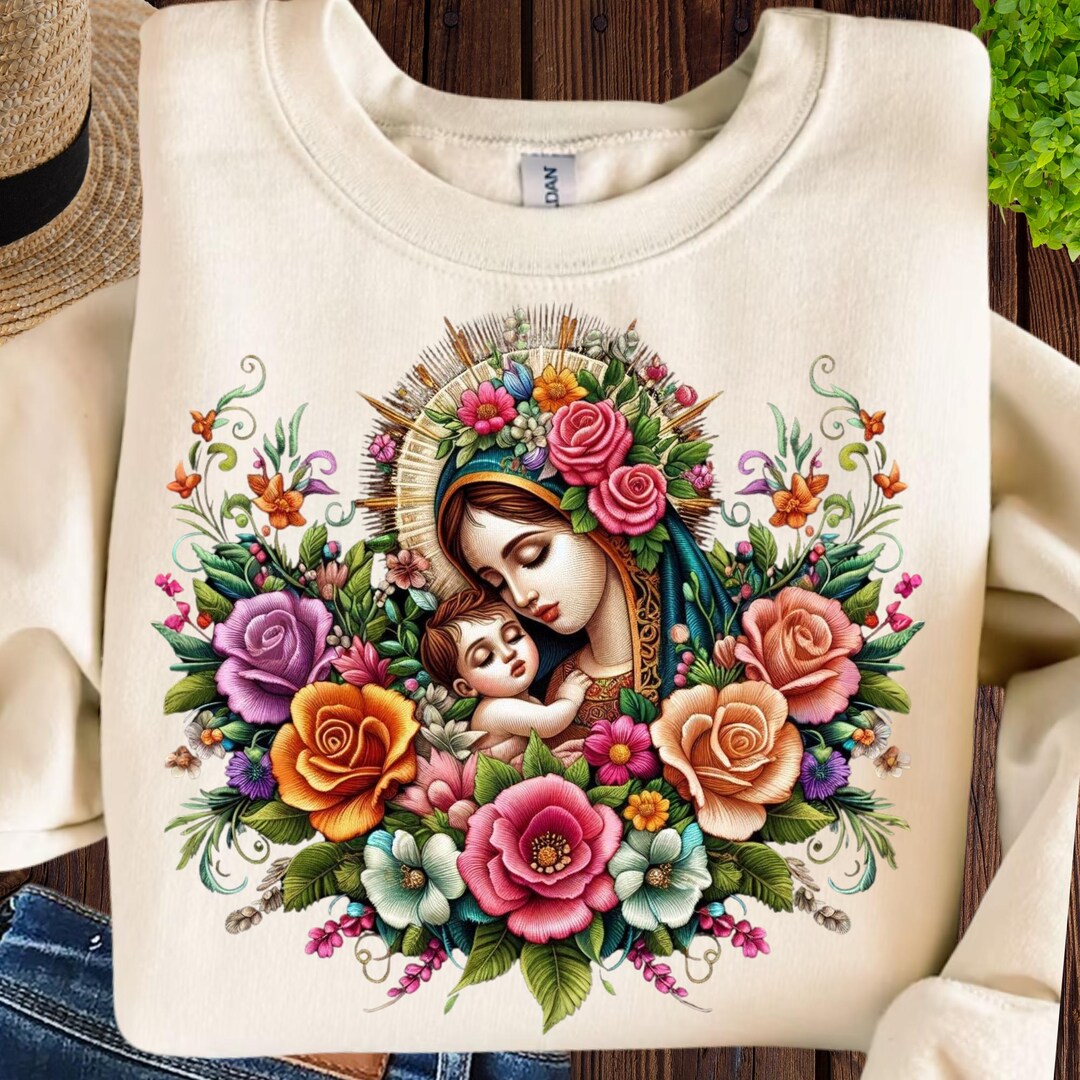 Virgin Mary Clipart PNG – Embroidery Effect Christian Art, Catholic ...