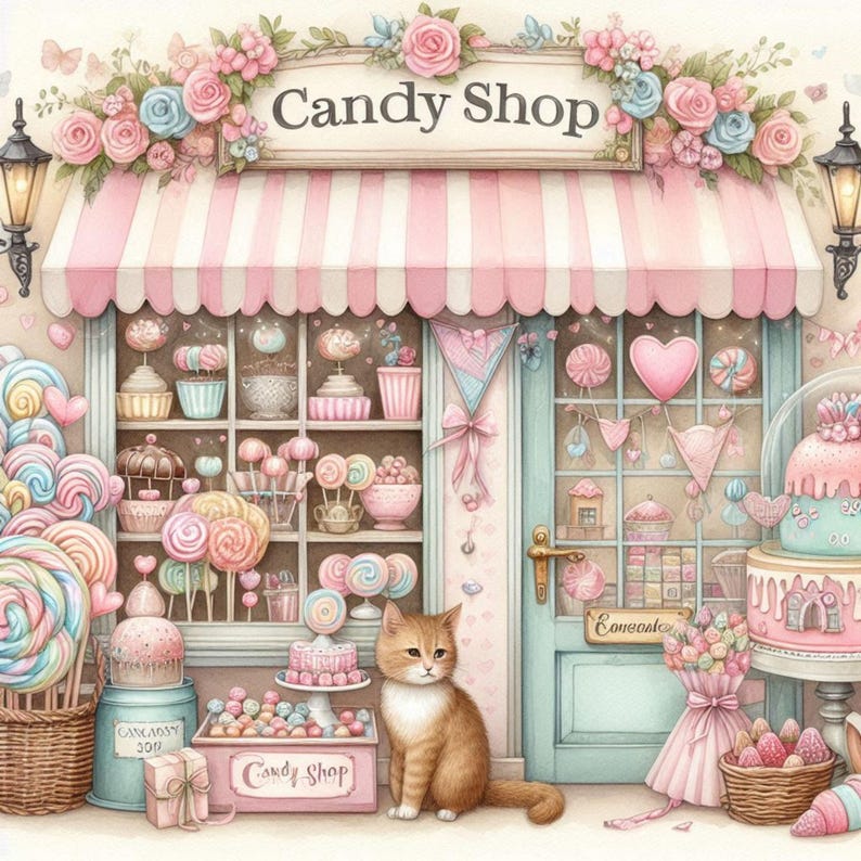 Shabby Chic Candy Shop Clip Art Bundle 10 Watercolour Jpgs Junk Journal ...