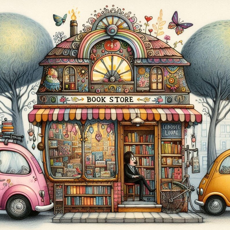 Whimsical Quirky Book Store Clipart Bundle 10 High Res Aquarell Jpgs ...