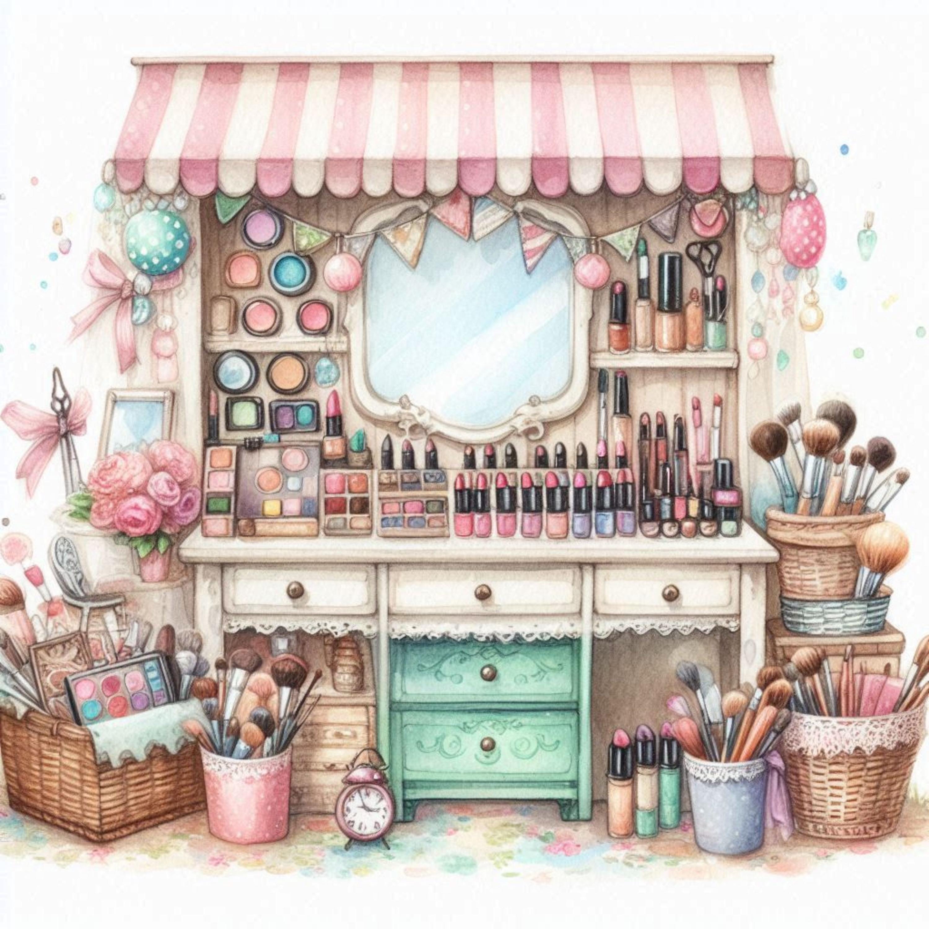 Shabby Chic Makeup Stall Clipart Bundle/10 High Watercolour JPG Junk ...