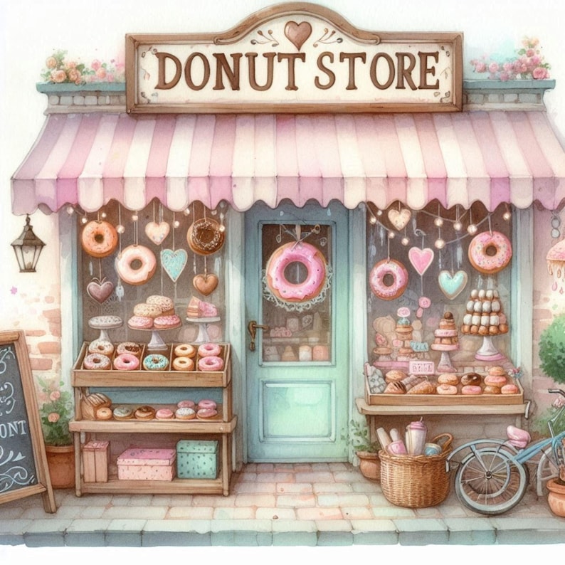Shabby Chic Donut Shop Clip Art Bundle 13 Watercolour Jpgs Junk Journal ...