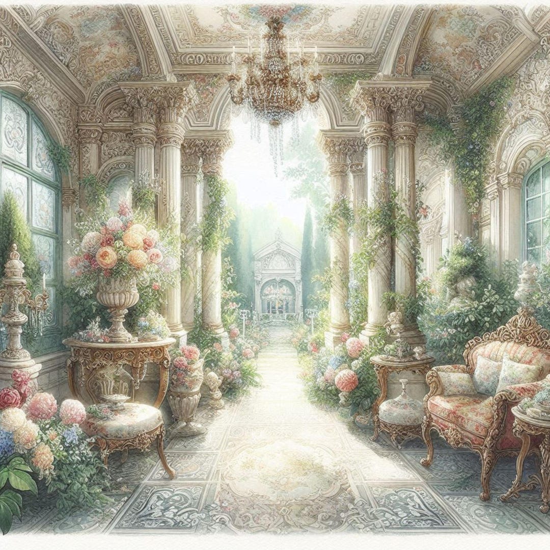 Rococo Veranda Clip Art Bundle 10 High Res Watercolour Jpgs for Junk ...