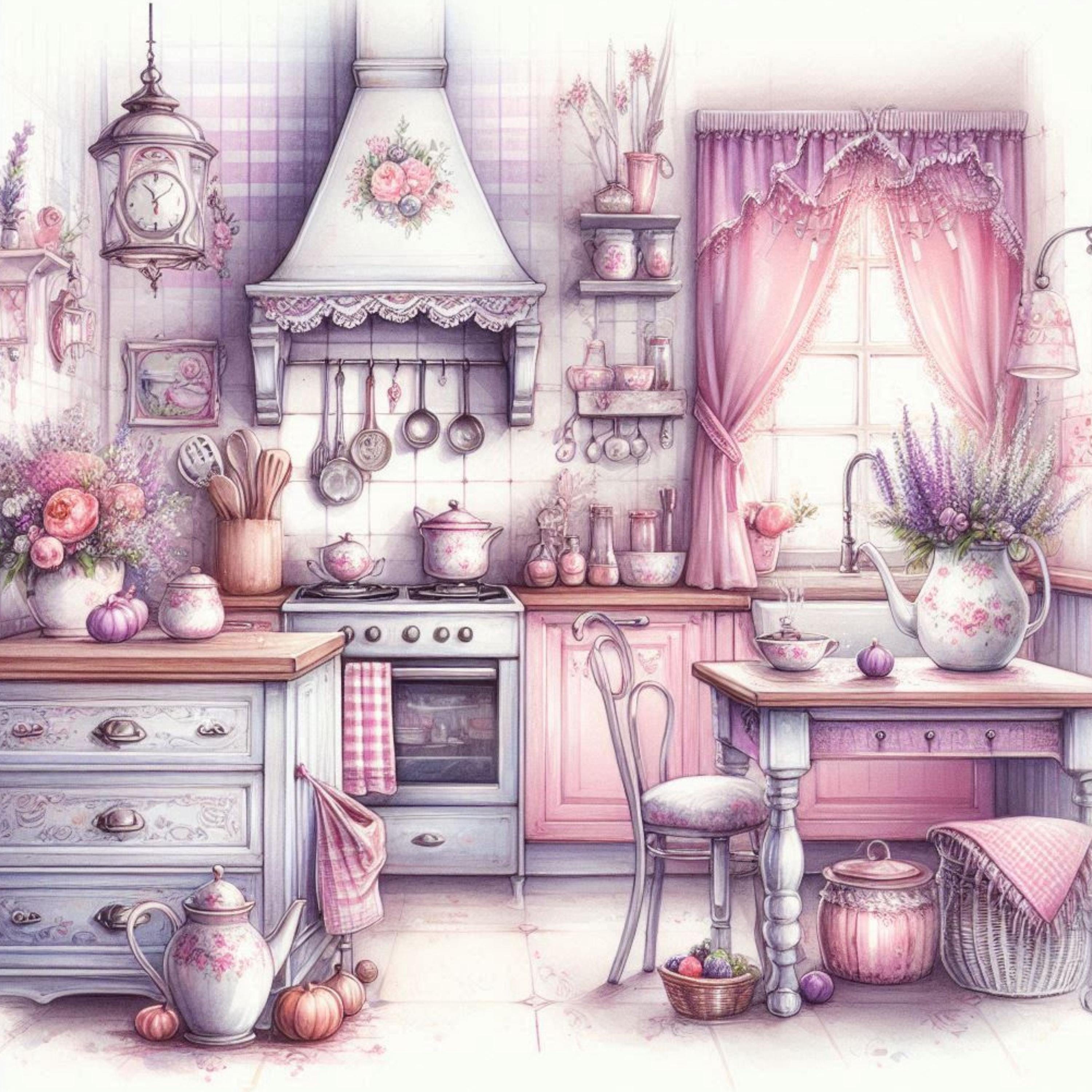 Shabby Chic Pink and Purple Kitchen Clipart Bundle 10 High Res ...