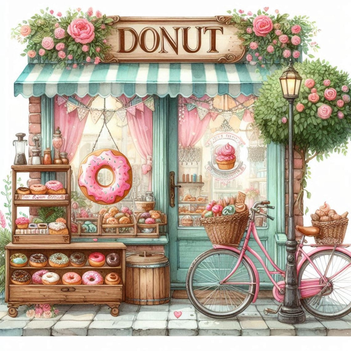 Shabby Chic Donut Shop Clip Art Bundle 13 Watercolour Jpgs Junk Journal ...