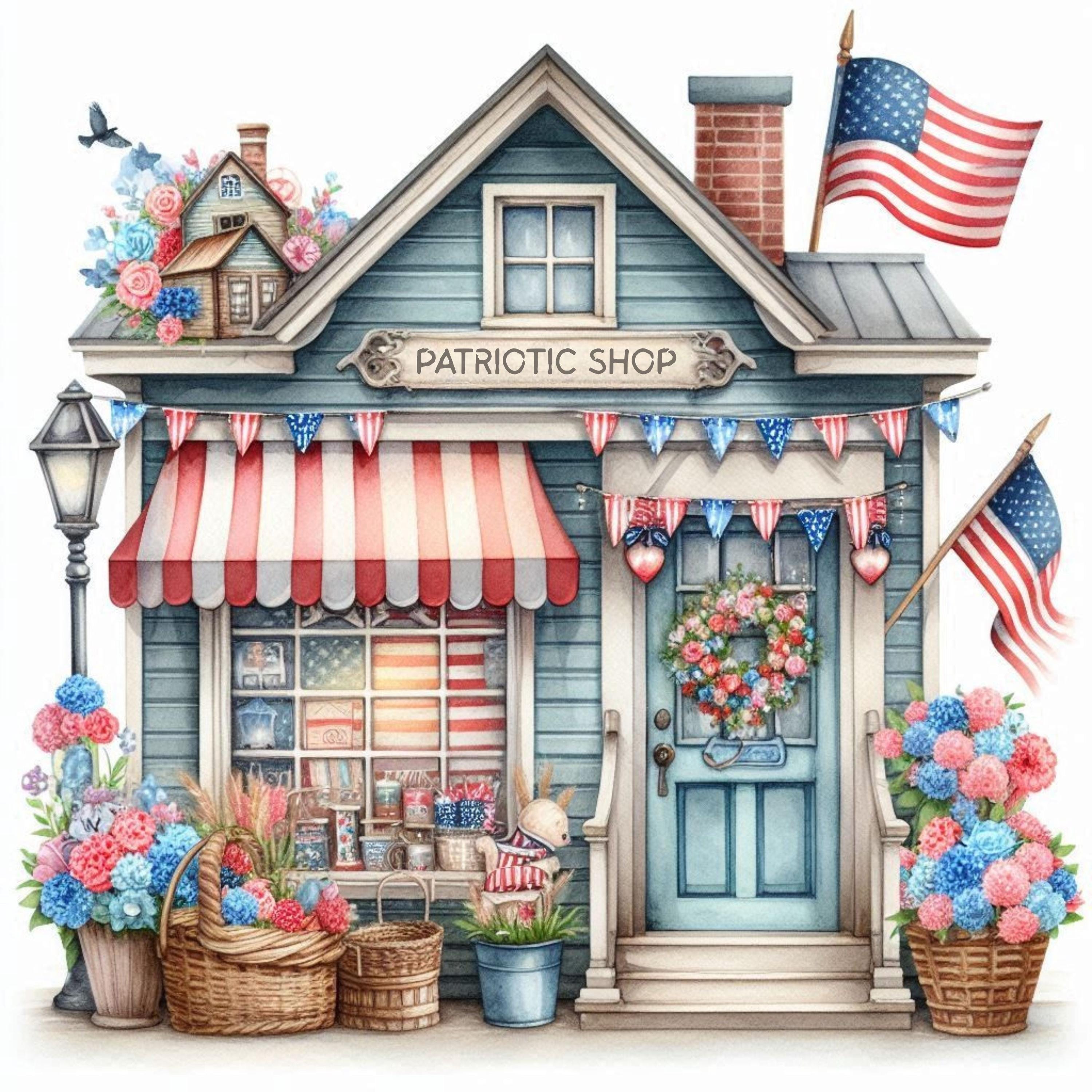 Shabby Chic Patriotic Shop Clip Art Bundle/10 High Watercolour JPG Junk ...