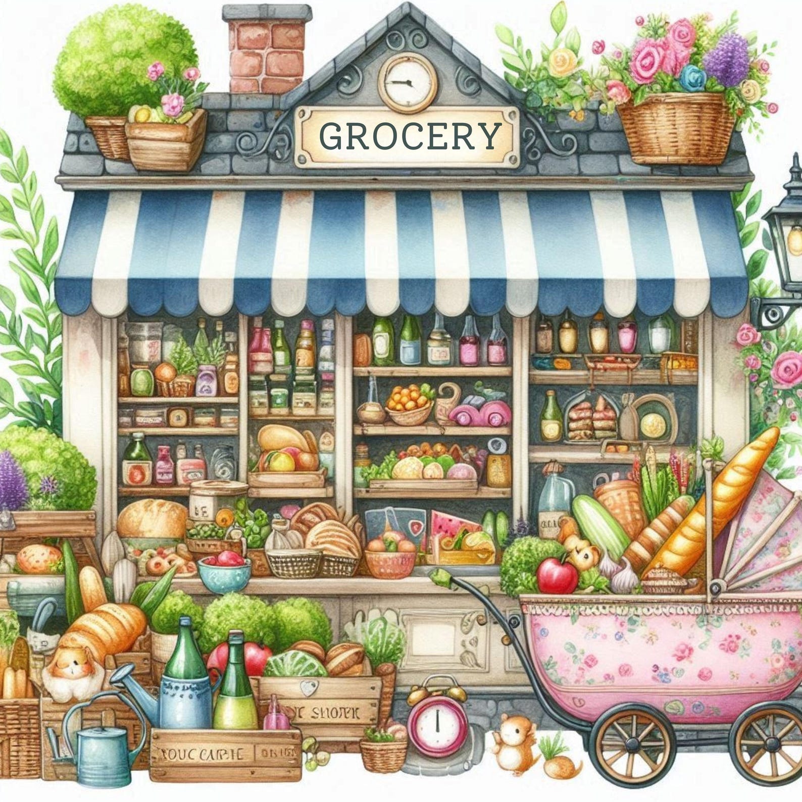 Shabby Chic Grocery Clipart Bundle/10 Watercolour Jpgs for Junk Journal ...