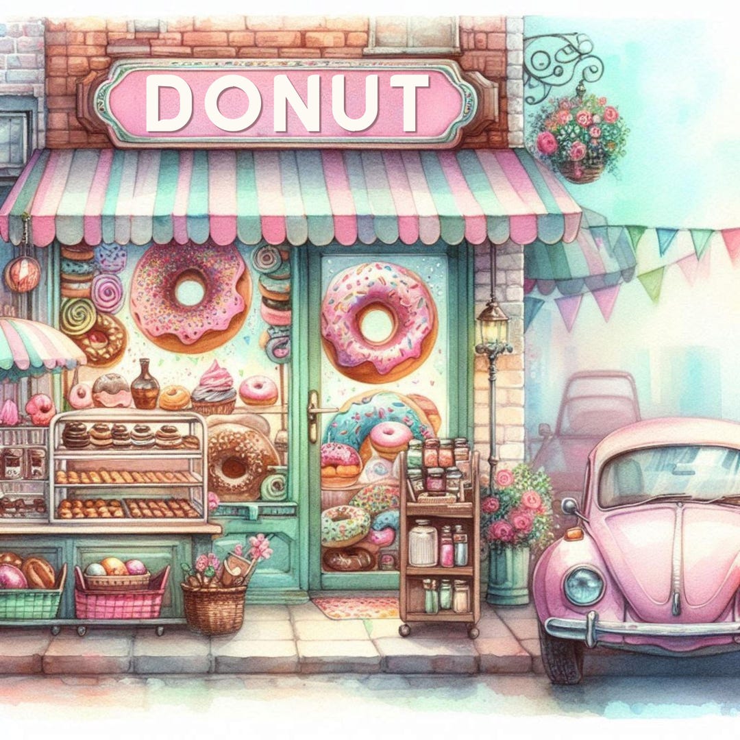 Shabby Chic Donut Shop Clip Art Bundle 13 Watercolour Jpgs Junk Journal ...