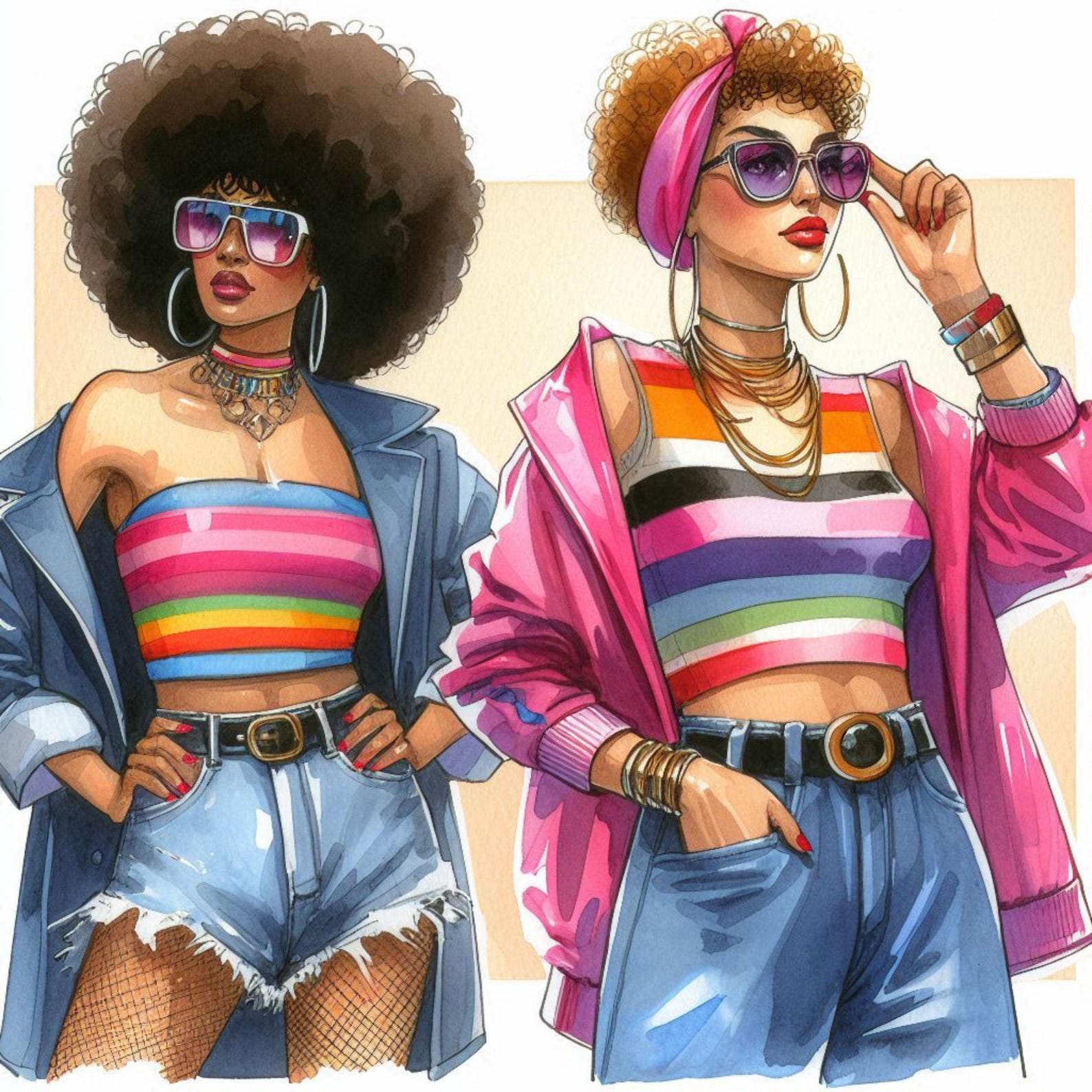 80s Womens Clipart Bundle/10 Watercolour Jpgs/junk Journal/scrapbooking ...