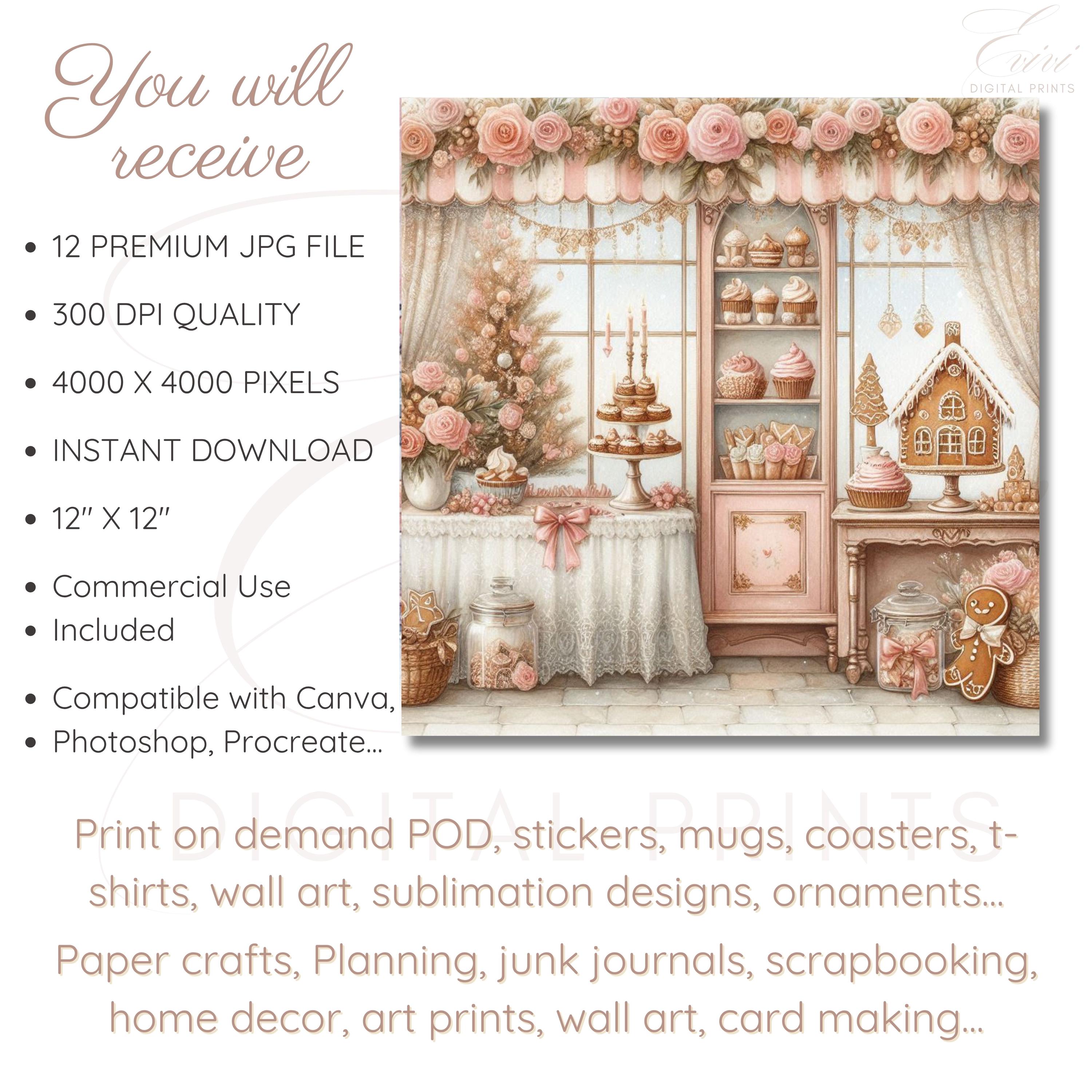Shabby Chic Gingerbread Bakery Clipart Set, Pink Christmas Cottage Jpg ...