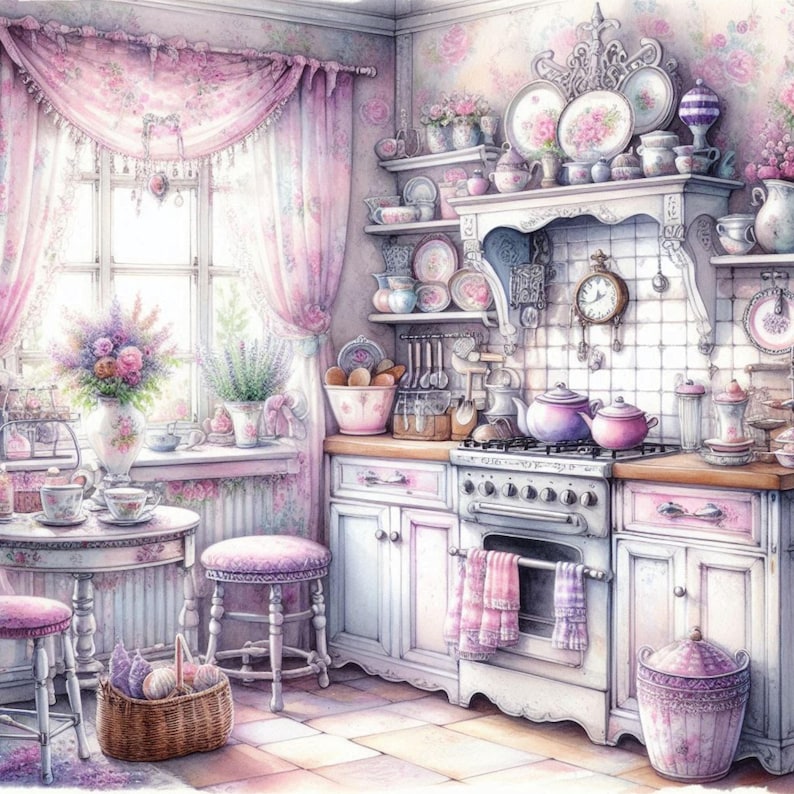 Shabby Chic Pink and Purple Kitchen Clipart Bundle 10 High Res ...