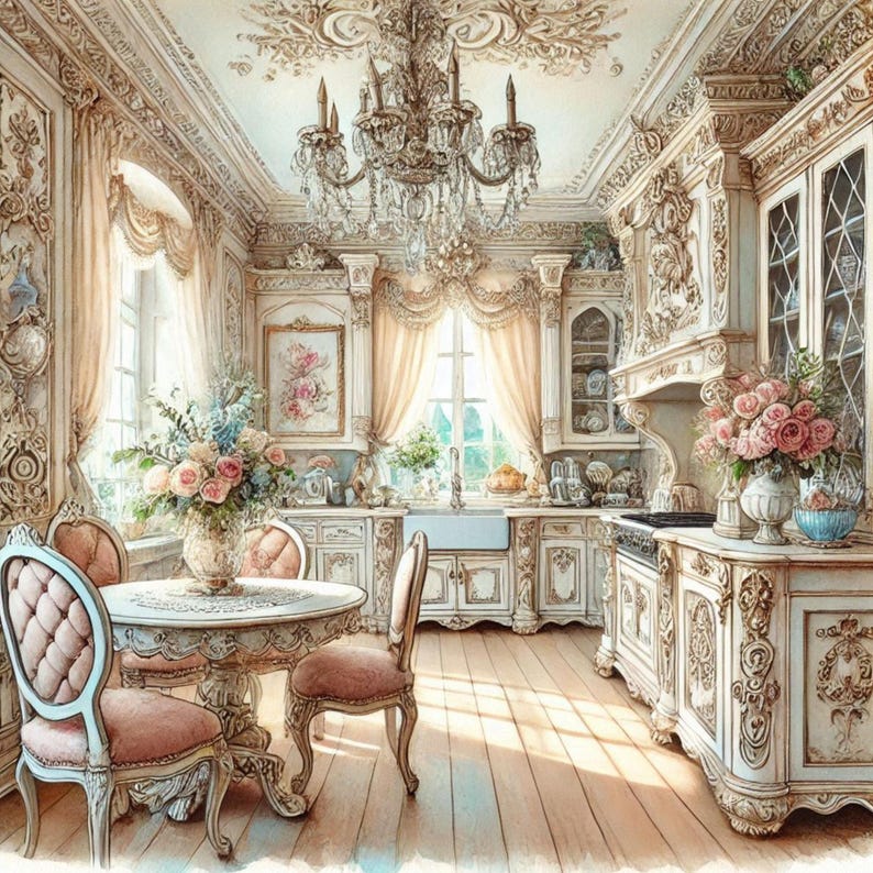 Rococo Kitchen Clipart Bundle 10 High Res Watercolor JPG for Junk ...