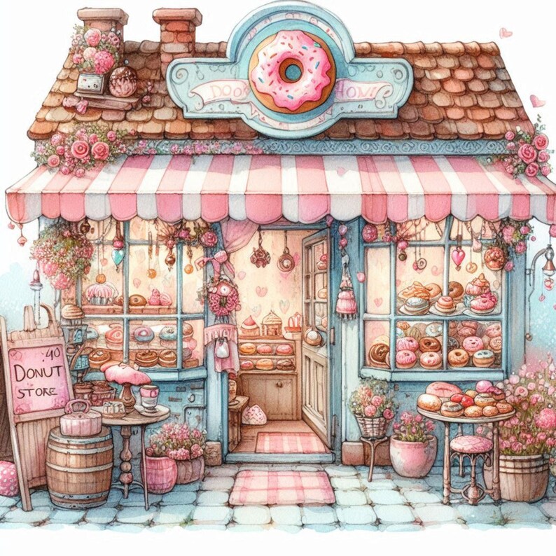 Shabby Chic Donut Shop Clip Art Bundle 13 Watercolour Jpgs Junk Journal ...