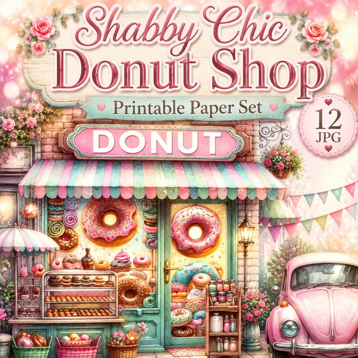 Shabby Chic Donut Shop Printable JPG Pages, Pastel Bakery Junk Journal ...