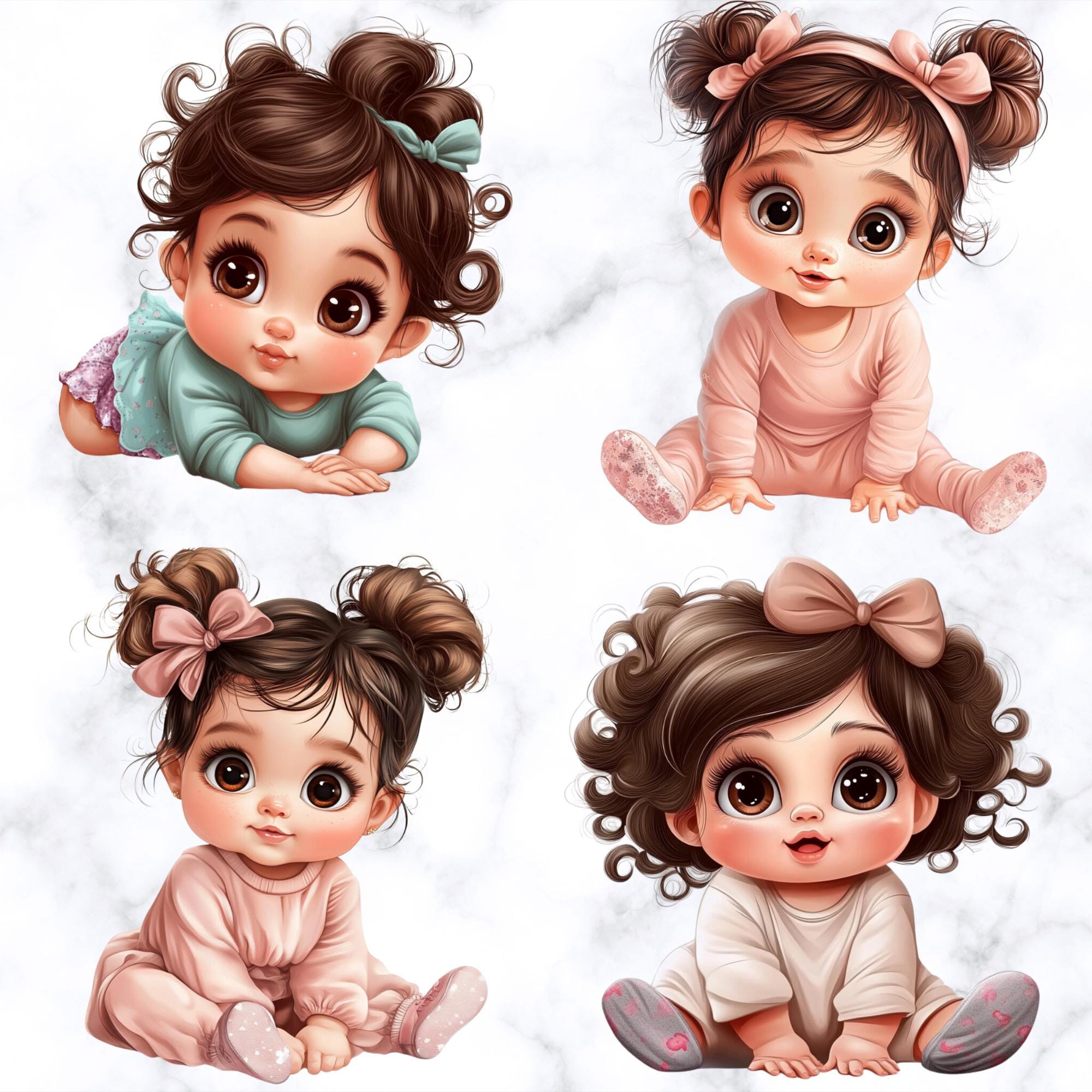 Adorable Chibi-style Newborn Baby Girl Clipart, 16 PNG, Transparent ...