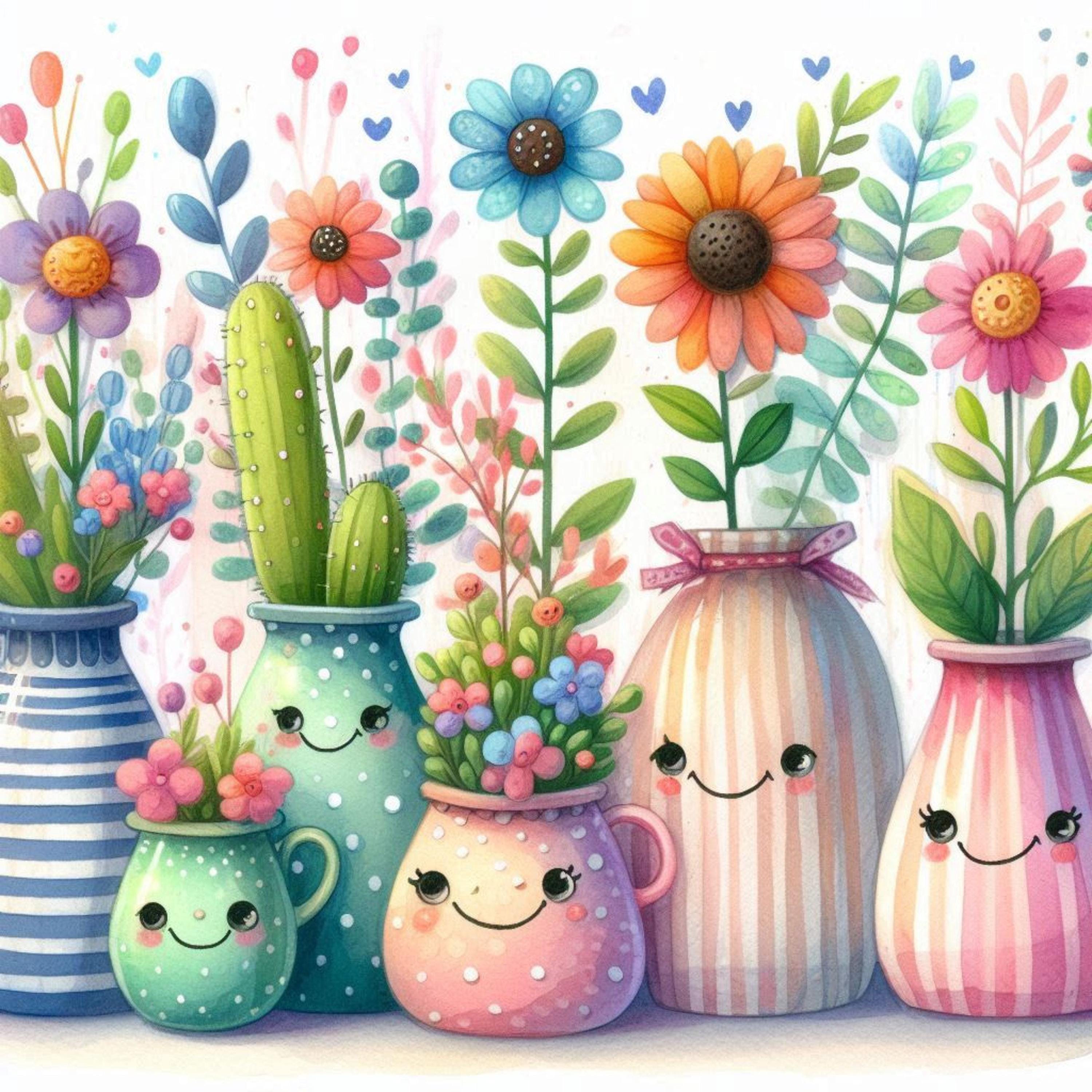 Cute Whimsical Quirky Flower Clip Art Bundle/13 Row of Flowers High Res ...