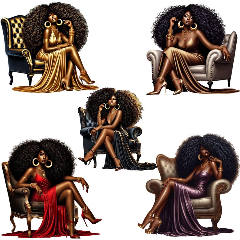 Black Women Clip Art Bundle/10 Pngs Transparent Background/graphics for Small Businesses & Pod ...
