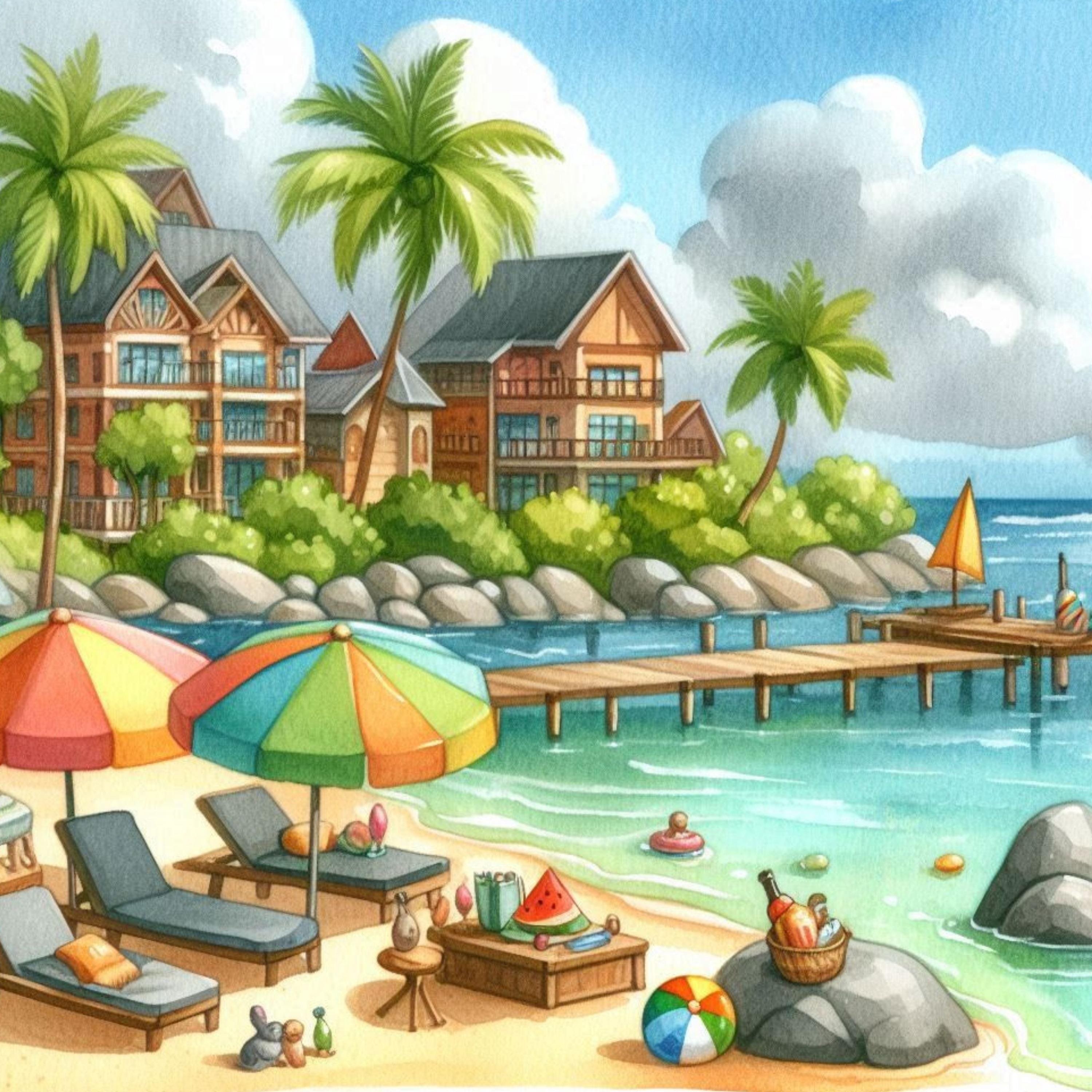Cartoon Beach Scene Clip Art Bundle/12 High Res Watercolor Jpgs/junk ...
