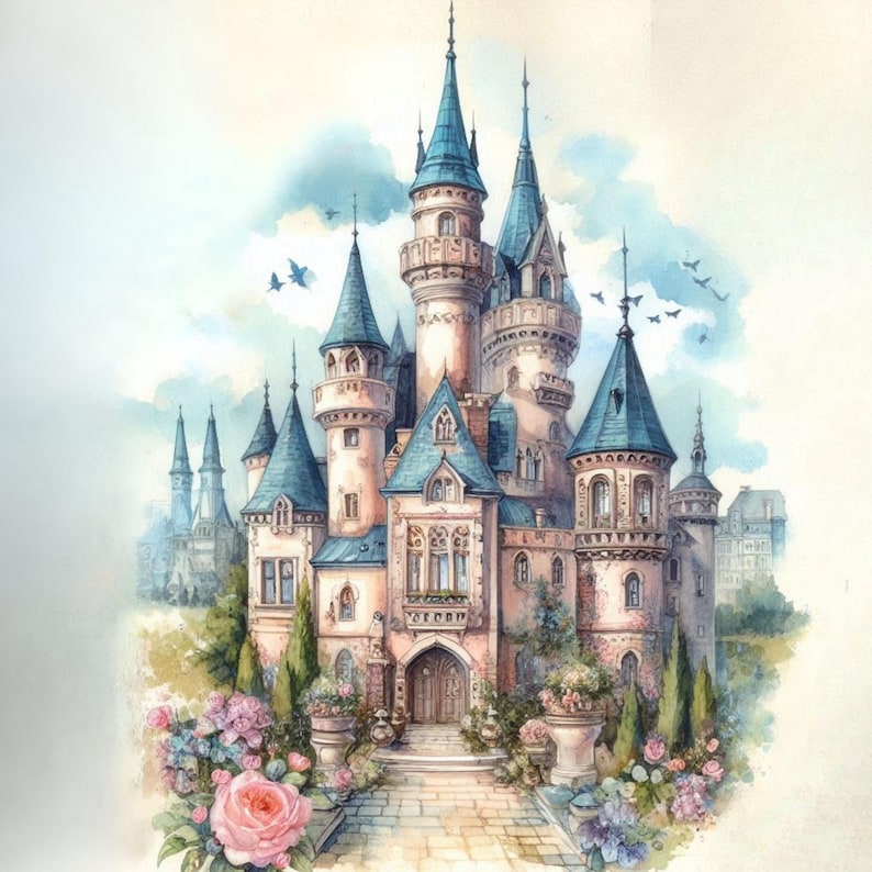 Shabby Chic Castle Clipart Digital Paper Bundle 10 Watercolour JPG Junk ...