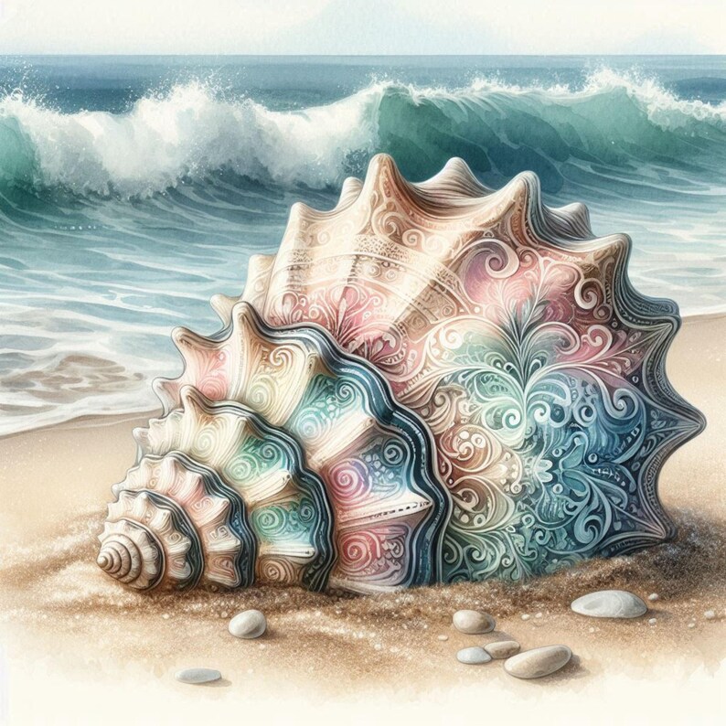 Shabby Chic Sea Shell Clip Art Bundle 10 Watercolour Jpgs Junk Journal ...