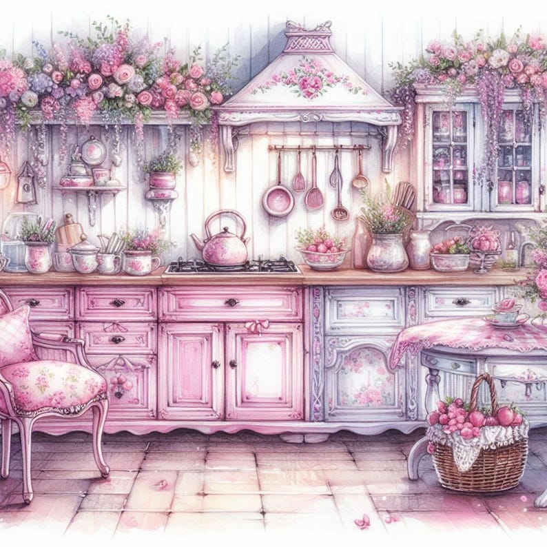Shabby Chic Pink and Purple Kitchen Clipart Bundle 10 High Res ...