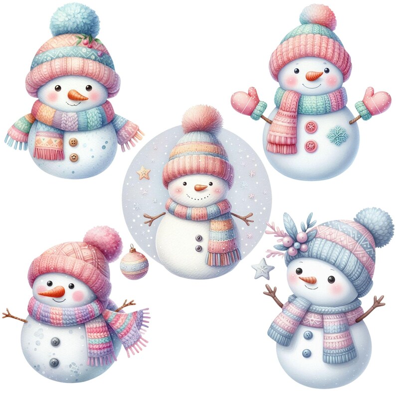 Cute Pastel Snowman Clipart Bundle/watercolor PNG Creatures Nursery ...