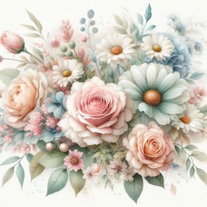 Shabby Chic Flowers Clip Art Bundle 10 High Res Watercolour Jpgs for ...
