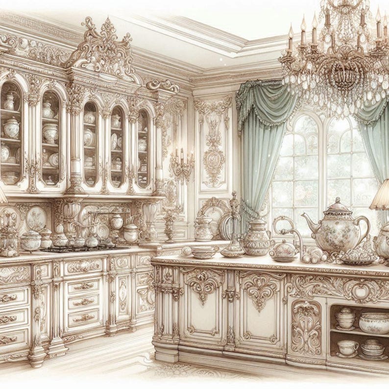Rococo Kitchen Clipart Bundle 10 High Res Watercolor JPG for Junk ...