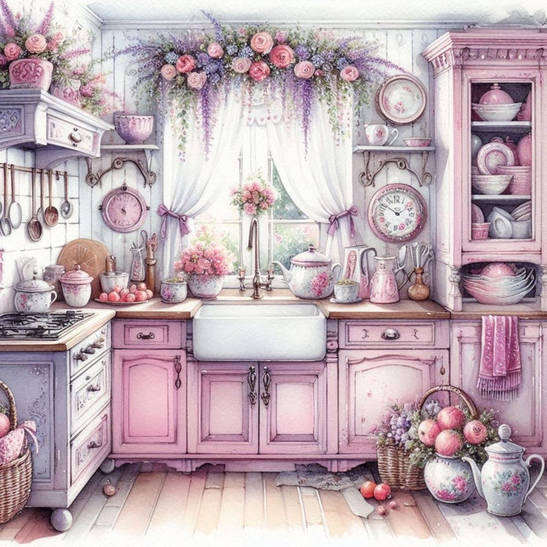 Shabby Chic Pink and Purple Kitchen Clipart Bundle 10 High Res ...