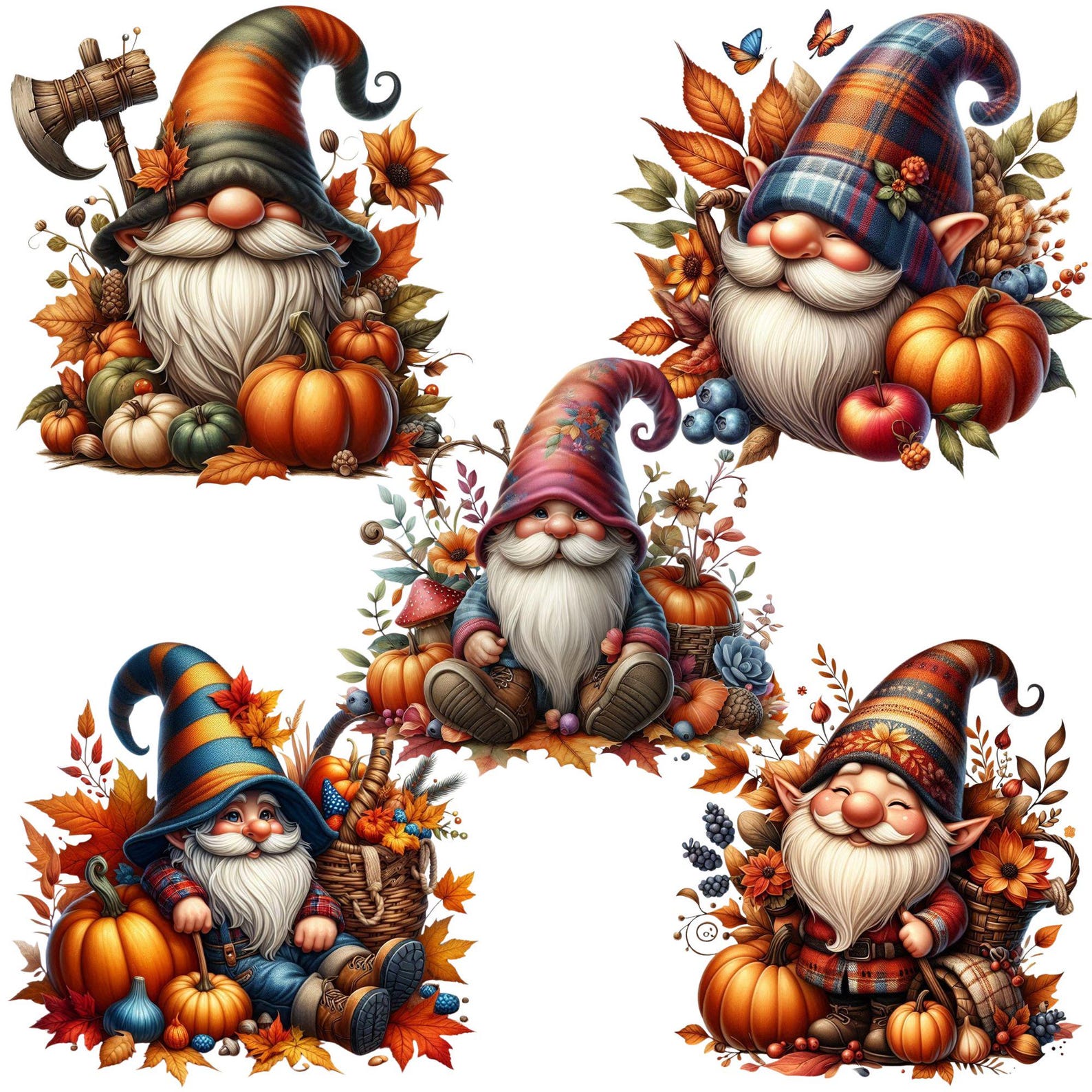 15 PNG Fall Gnome Clipart Bundle/diy Craft Creation/junk Journal Kit ...