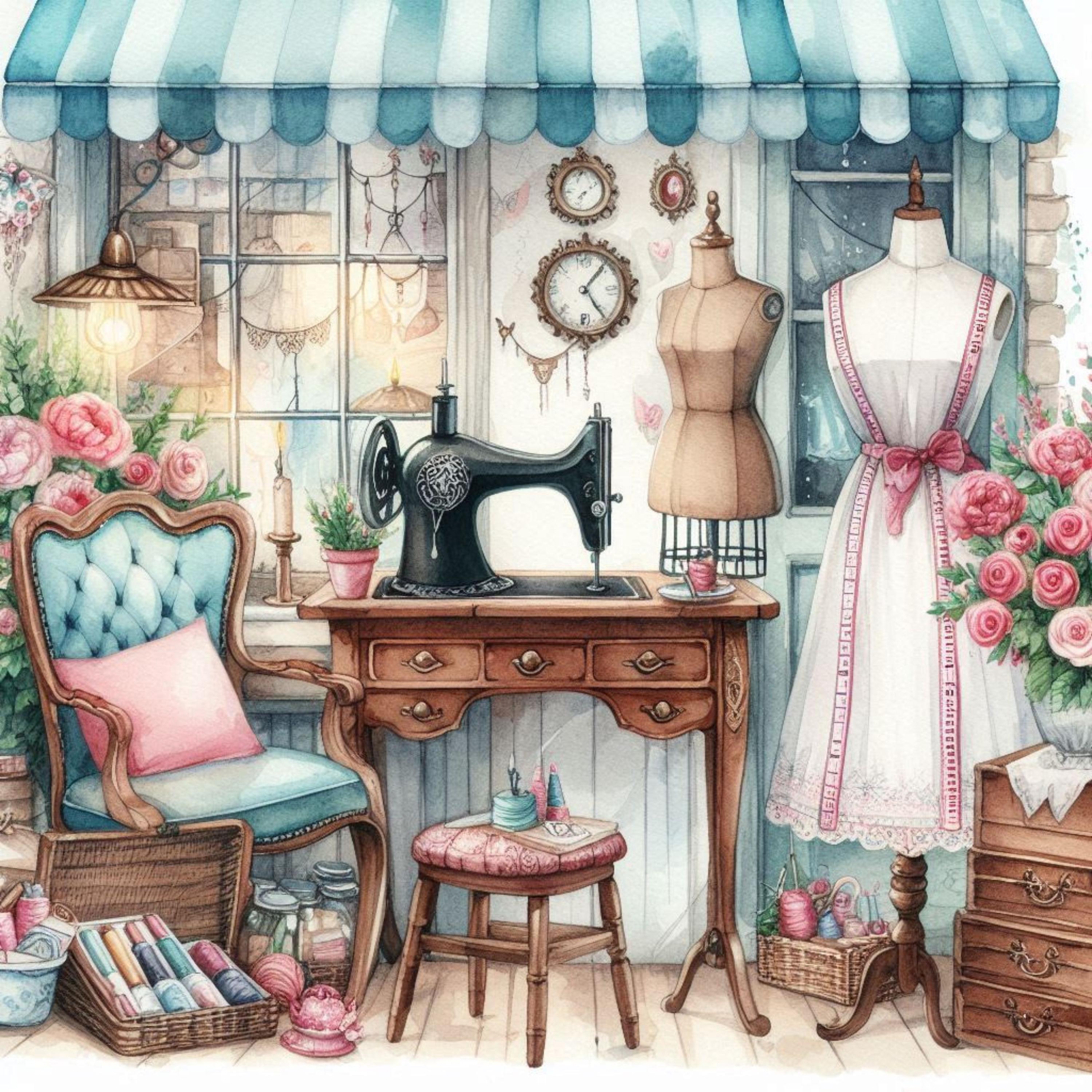 Shabby Chic Dressmaker Shop Clip Art Bundle/12 Watercolour JPG Junk ...