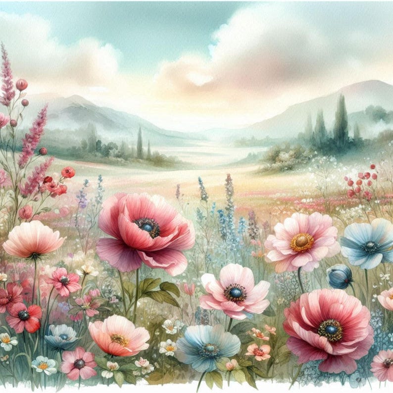 Shabby Chic Spring Flowers Clip Art Bundle 10 Watercolour JPG Junk ...