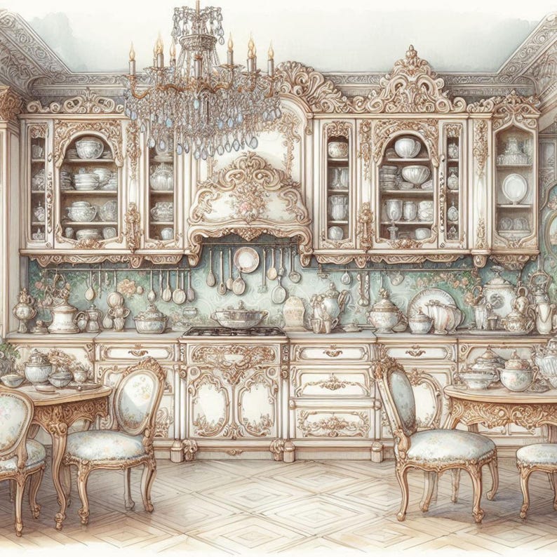 Rococo Kitchen Clipart Bundle 10 High Res Watercolor JPG for Junk ...