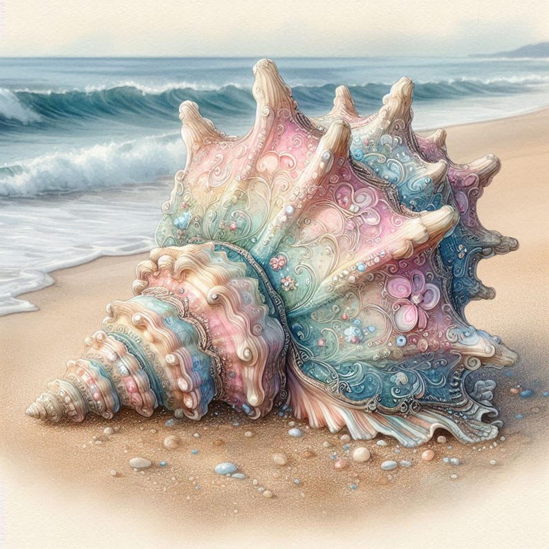 Shabby Chic Sea Shell Clip Art Bundle 10 Watercolour Jpgs Junk Journal ...