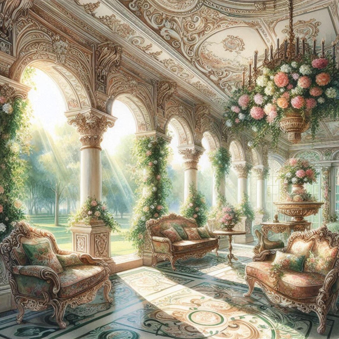 Rococo Veranda Clip Art Bundle 10 High Res Watercolour Jpgs for Junk ...