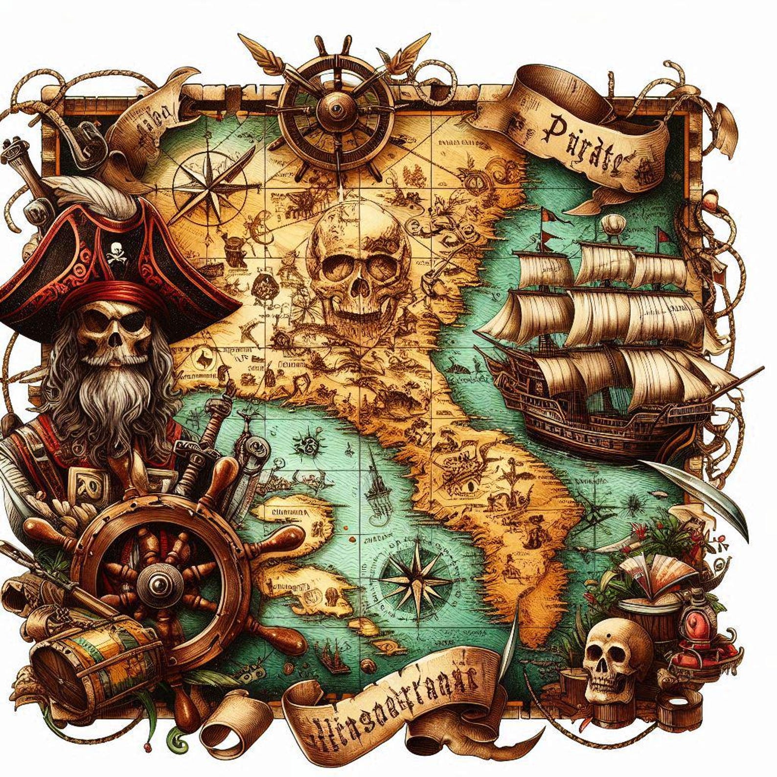 Pirate Map PNG Clipart Bundle – 14 Vintage Treasure Map Pngs, Old ...