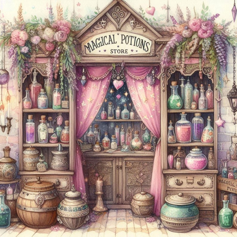 Shabby Chic Magical Potion Shop Clipart Bundle/12 High Watercolor Jpg ...