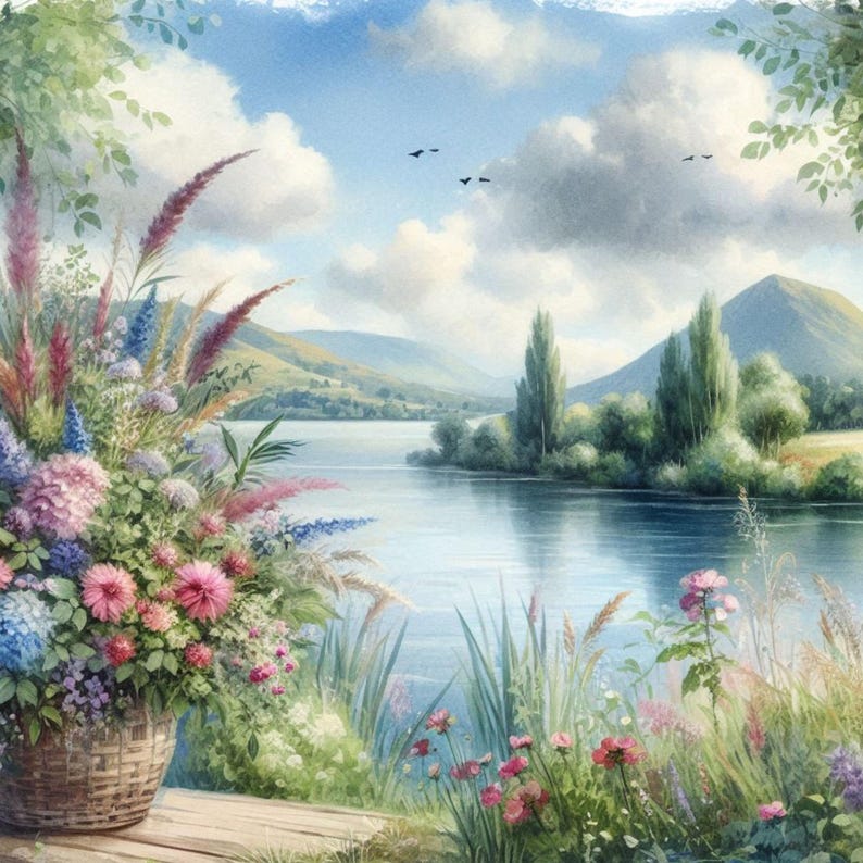 Shabby Chic Summer Lake Clip Art Bundle 10 Watercolour Jpgs Junk ...